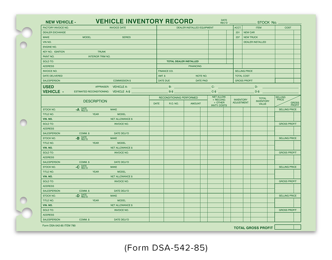 Vehicle Inventory Record (DSA-542-85)