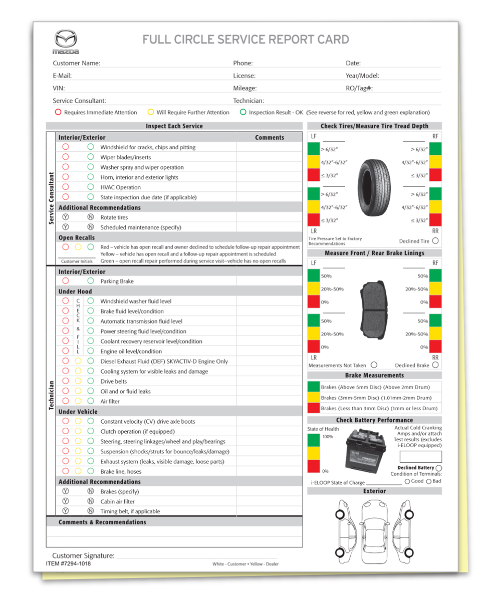 Mfr Specific Multi-Point Inspection Form 2-Part - Mazda