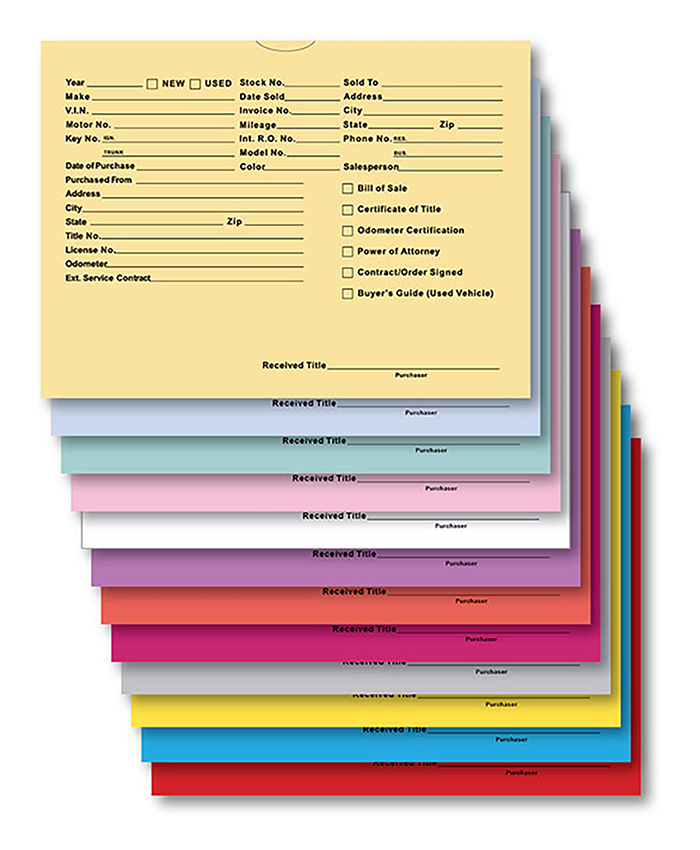Printed Vehicle Deal Jackets (DSA-546) (100/Pack)