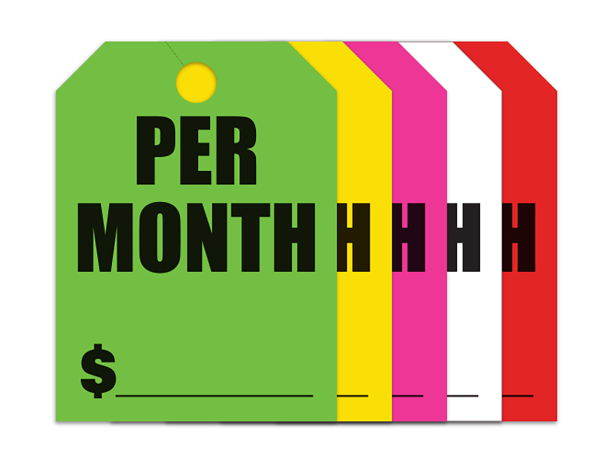 Large Fluorescent Hang Tags - Per Month