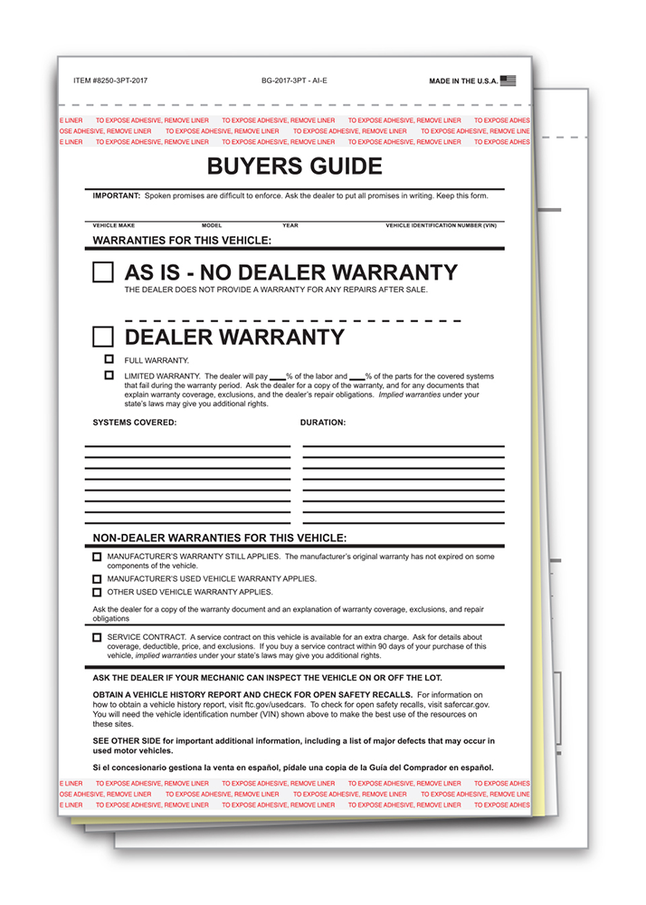 3-Part Interior Buyers Guide - As-Is (BG-2017-3PT - AI-E)