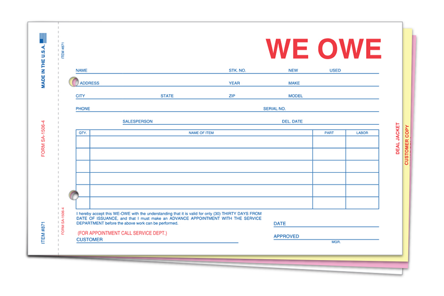 We Owe Form 4-Part (SA-1506-4)
