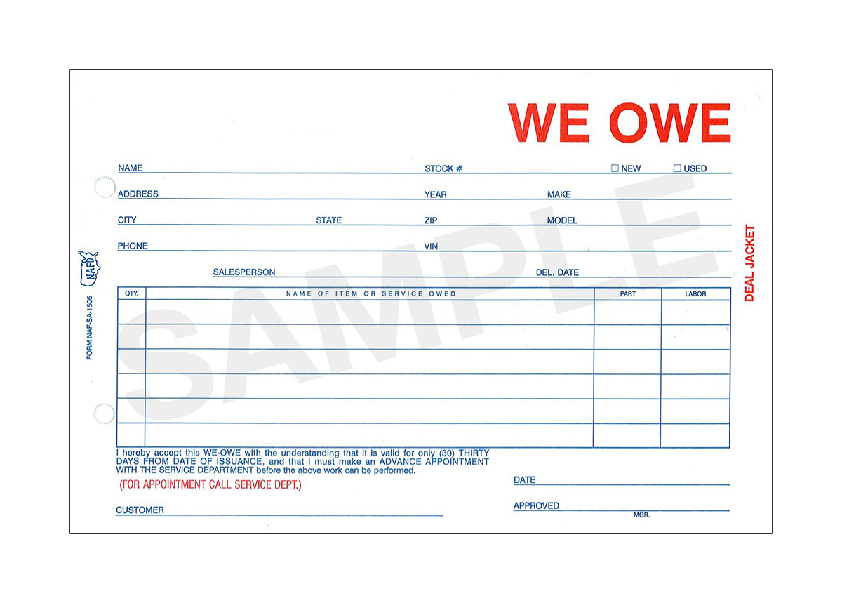 We Owe Forms 3-Part (SA-1506)